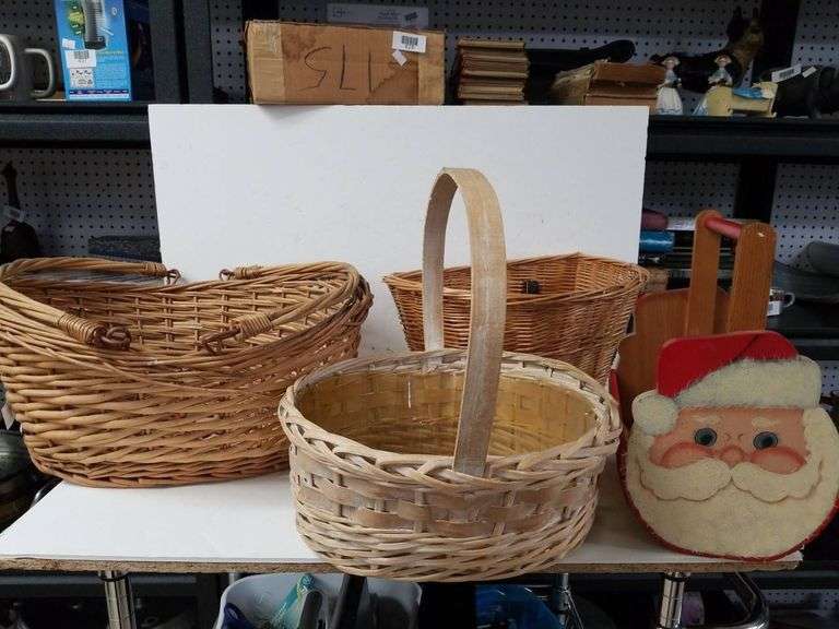 Assorted Wicker Baskets with Wooden Holder - Trice Auctions
