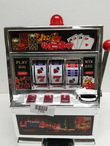 Miniature Slot Machine Bank with Coin Operated Lever and Decorative ...