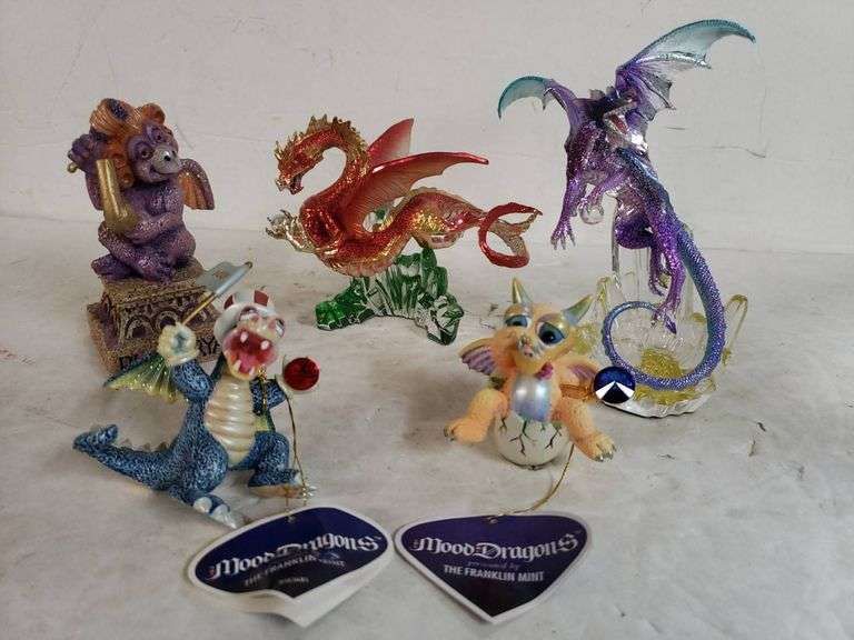 Collection of 5 Franklin Mint Dragon Figurines, Including Mood Dragons ...