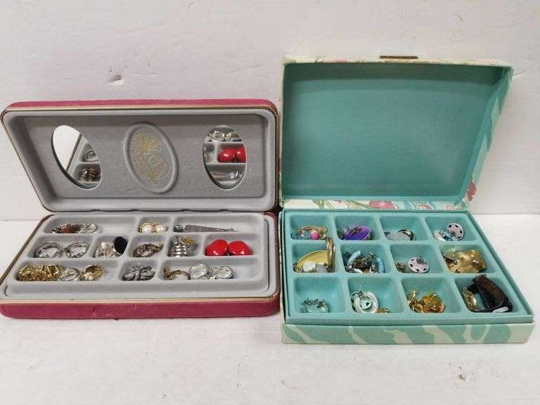 Two Jewelry Boxes with Assorted Jewelry Including Rings and Earrings ...