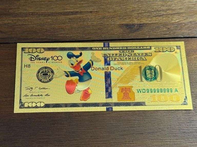 $100 Disney Gold Foil Collector Note of Donald Duck - Trice Auctions