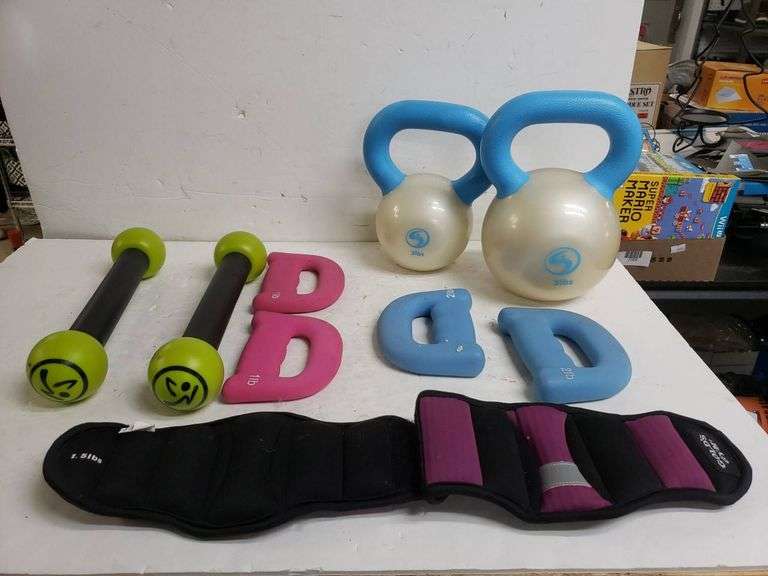 Assorted Workout Equipment Including Kettlebells, Dumbbells - Trice ...