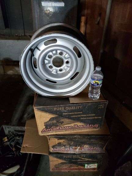 3 Steel Rally Car Rims with Measurement Details - Trice Auctions