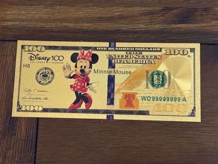 $100 Disney Gold Foil Collector Note of Minnie Mouse - Trice Auctions
