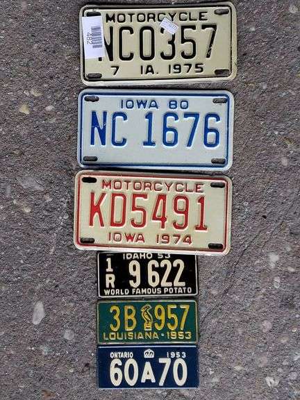 Collection of 6 Motorcycle and Vehicle License Plates from Various ...