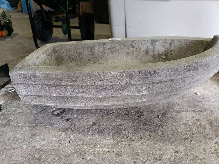 Cement Basin Shaped Like a Boat, 28 Inches Long - Trice Auctions