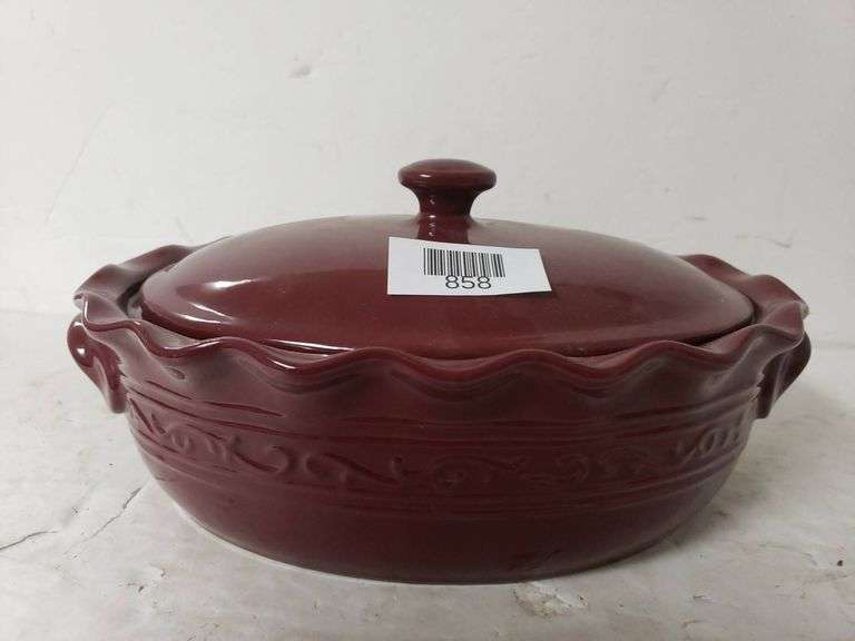 Maroon Ceramic Covered Baking Dish by Celebrating Home - Trice Auctions