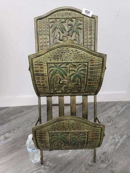 Folding Metal Magazine Rack with Palm Tree and Elephant Design - Trice ...