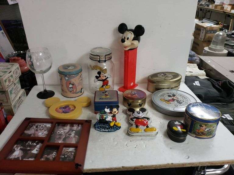 Assorted Disney Mickey Mouse Collectibles Including Tins, Figurines ...