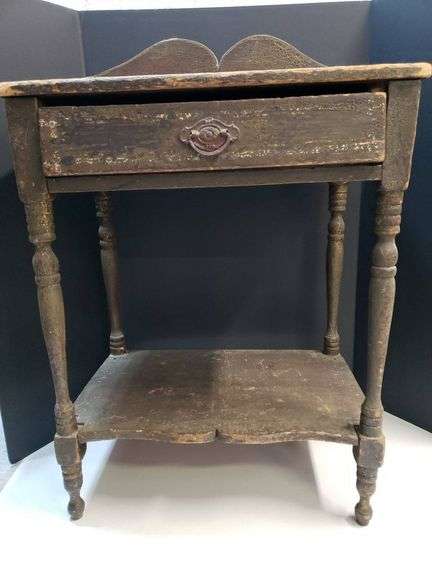 Two-Tier Side Table With Drawer and Decorative Backboard - Trice Auctions
