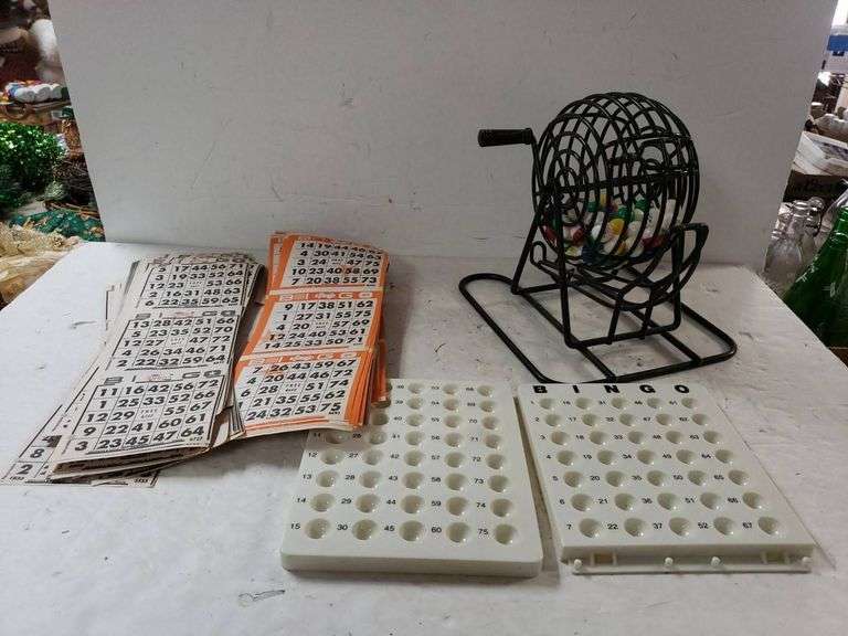 Bingo Set with Metal Cage, Bingo Balls, Cards, and Numbered Trays ...
