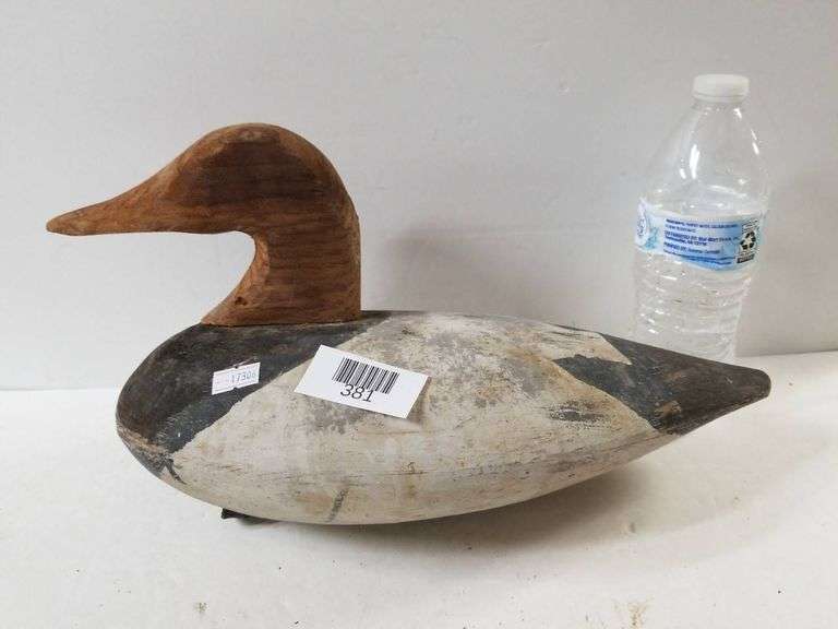 Handcrafted Duck Decoy with Painted Body and Wooden Head - Trice Auctions