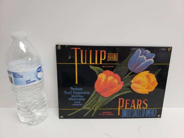 Porcelain Tulip Brand Pears Advertising Sign for Perham Fruit ...