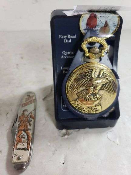 Quartz Pocket Watch with Eagle Design and Davy Crockett Pocket Knife ...