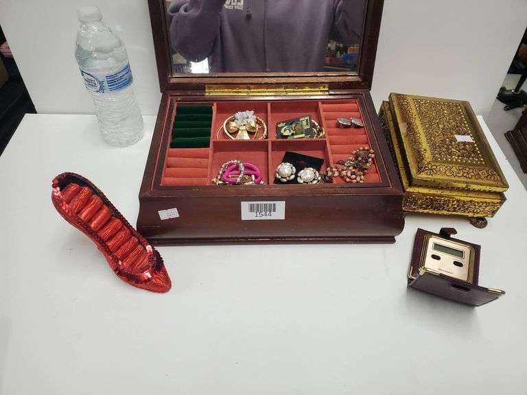 Jewelry Collection With Box, Decorative Shoe, and Raymax Clock - Trice ...