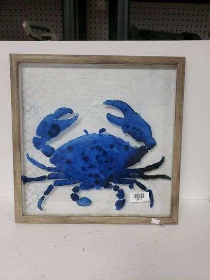 Framed Wall Art Featuring Abstract Blue Crab Design - Trice Auctions