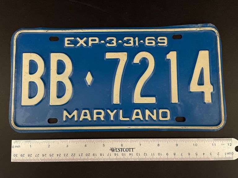 1969 Maryland License Plate BB-7214 - Trice Auctions