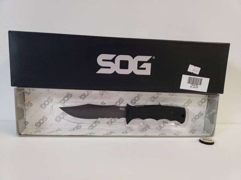 SOG Fixed Blade Knife with Serrated Edge and Original Box - Trice Auctions