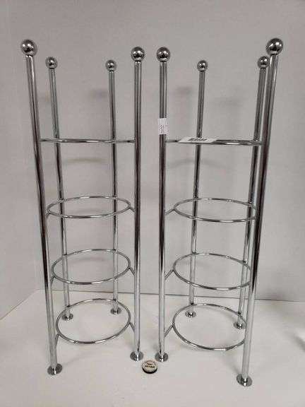 Pair of Chrome Plate Racks with Tiered Circular Design - Trice Auctions