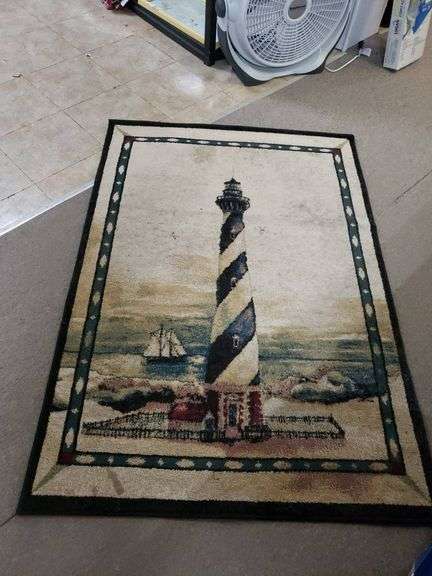 56″×38″ Rug With Lighthouse and Nautical Design - Trice Auctions