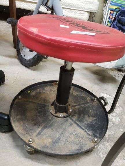 Adjustable Rolling Stool With Craftsman Branded Red Seat - Trice Auctions