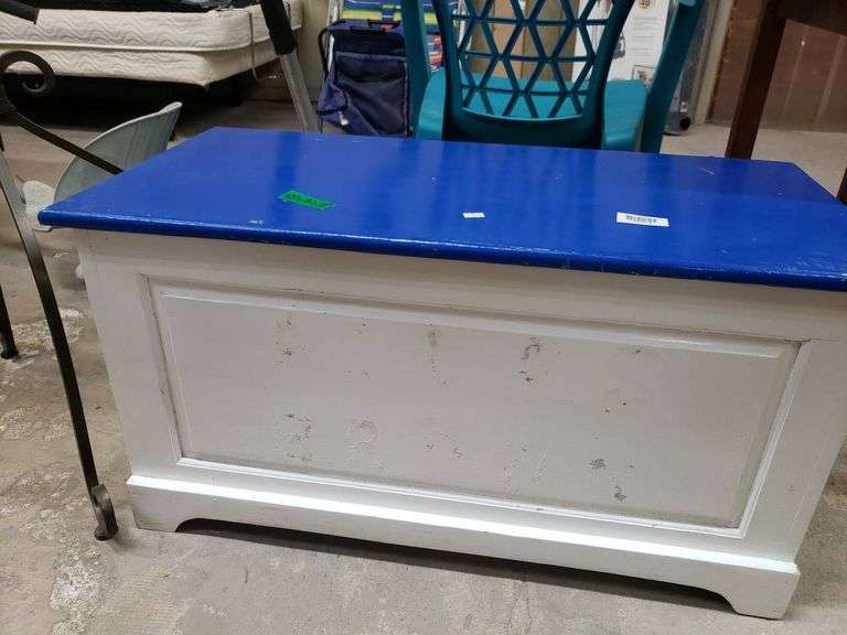 Toy Chest With Blue, Green, and White Painted Exterior - Trice Auctions