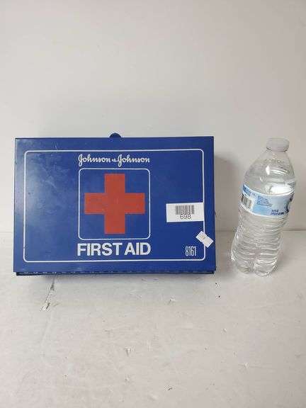 Blue Johnson & Johnson First Aid Metal Box With Contents - Trice Auctions