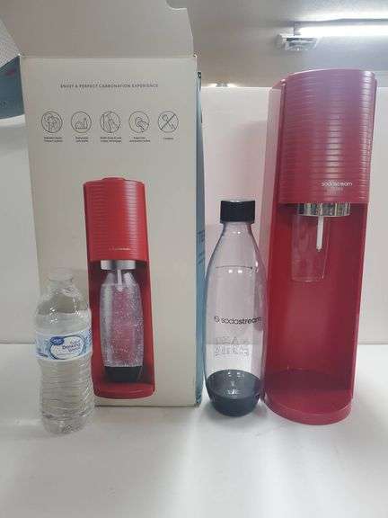Red Sodastream Terra Sparkling Water Maker with Bottle - Trice Auctions
