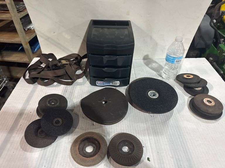 Assorted Grinding Discs and Belts with Storage Organizer - Trice Auctions