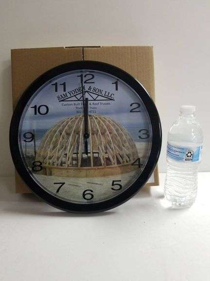 Round Wall Clock With Sam Yoder & Son, LLC Logo and Picture - Trice ...