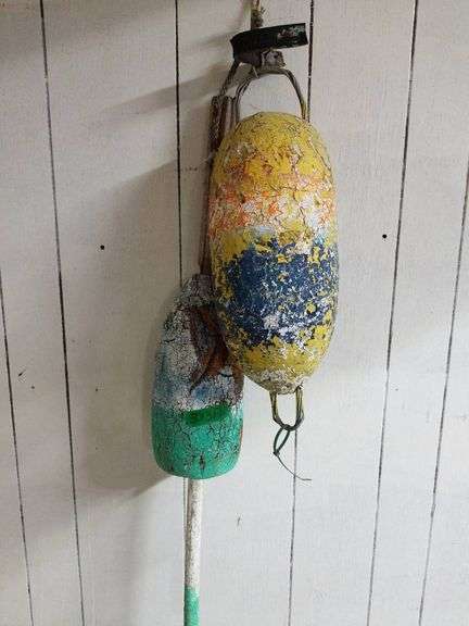 Colorful Pot Floats with Distressed Paint, Lot of 2 - Trice Auctions