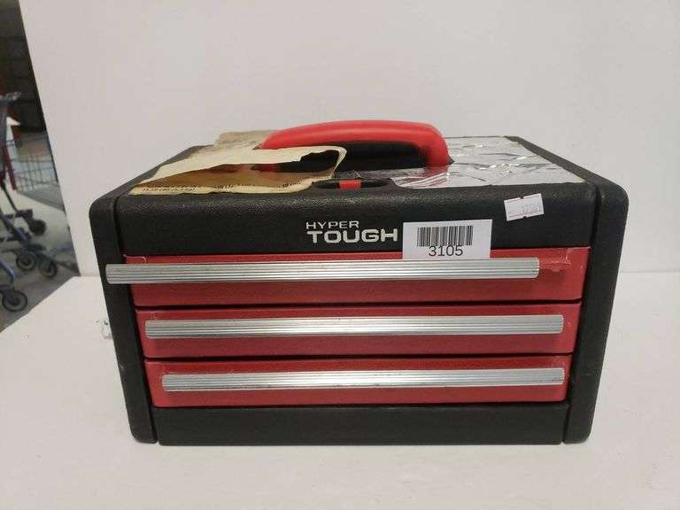 Hyper Tough Tool Box With Red Drawers And Assorted Tools - Trice Auctions