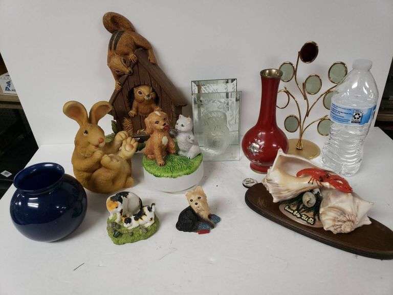 Lot of Decorative Collectibles Including Figurines, Vase, and Shell Display - Trice Auctions