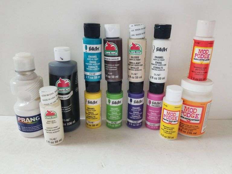 Lot of Assorted Craft Paint Bottles and Mod Podge Finishes - Trice Auctions