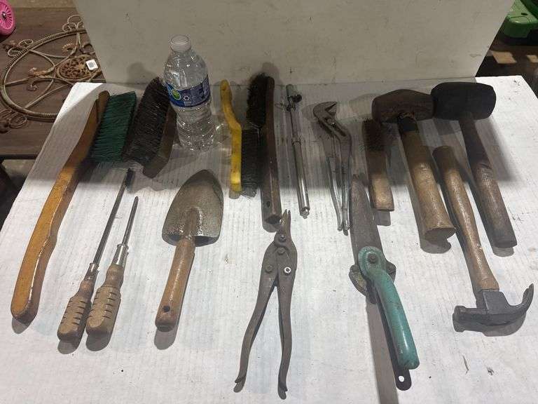 Collection of Assorted Hand Tools Including Hammers, Brushes, and ...