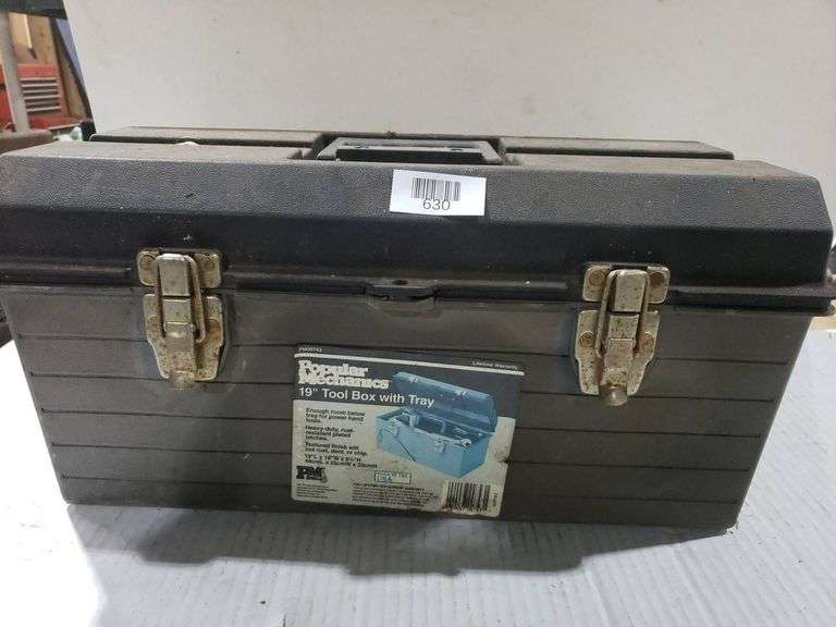19-Inch Tool Box with Tray Including Mixed Tools - Trice Auctions