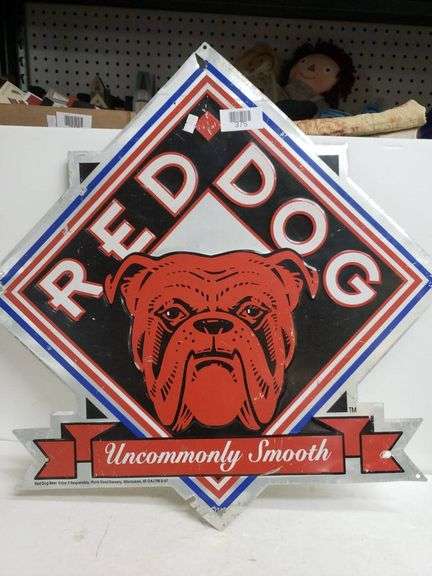 Red Dog Beer Advertising Metal Sign with Bulldog Graphic - Trice Auctions