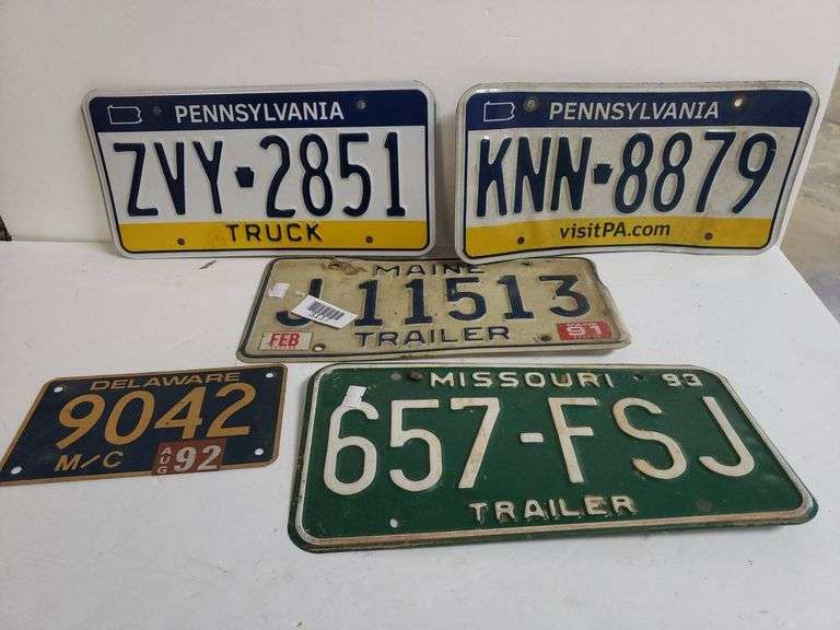Assorted Lot of 5 License Plates from Pennsylvania, Maine, Delaware ...