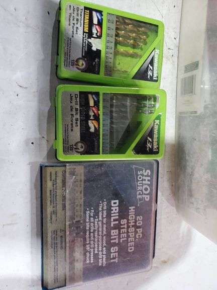 Assorted Drill Bits and Hardware in Plastic Storage Bin - Trice Auctions