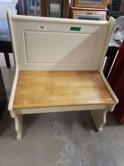 Small Cream-Colored Bench with Paneled Backrest and Natural Seat Top ...