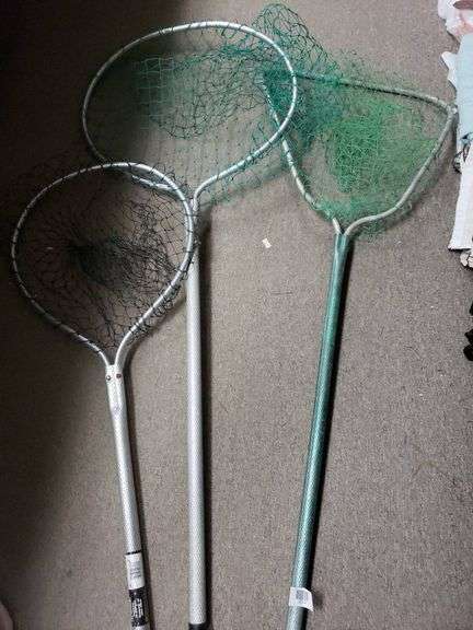 Set of Three Large Handheld Fishing Nets with Metal Frames - Trice Auctions