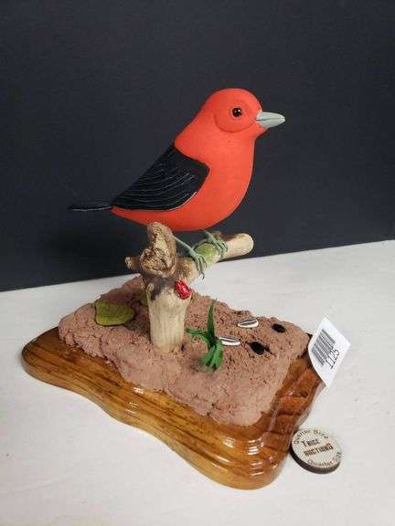 Scarlet Tanager Male Bird Sculpture by Sam Grasso (2015) - Trice Auctions