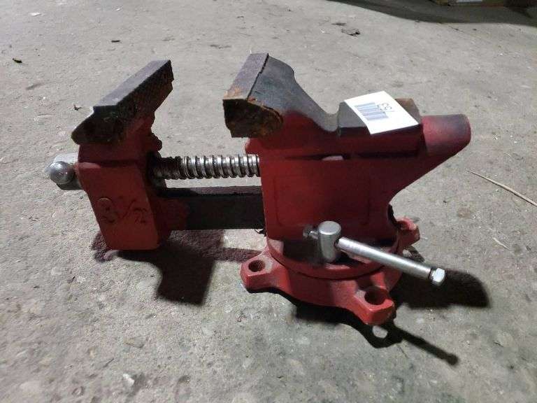 Red Bench Vise with 3 1/2-Inch Jaws and Swivel Base - Trice Auctions