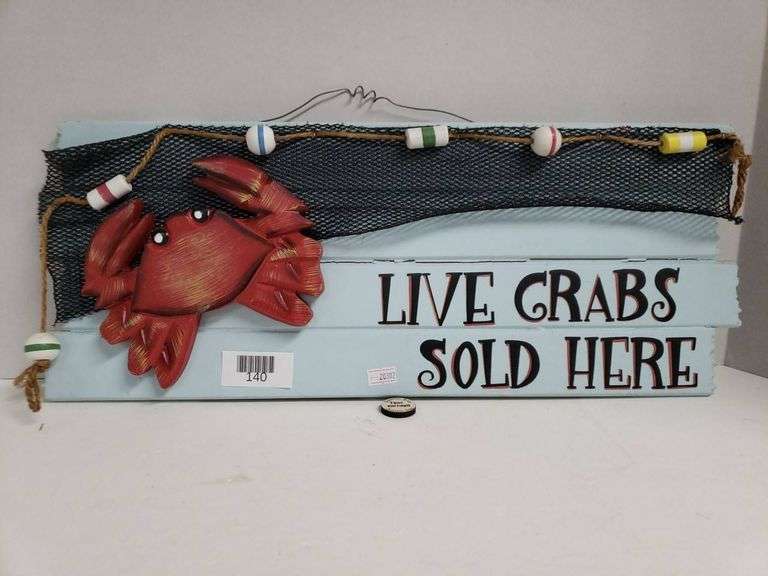 Decorative Sign Featuring Crab Design and ‘Live Crabs Sold Here’ Text ...