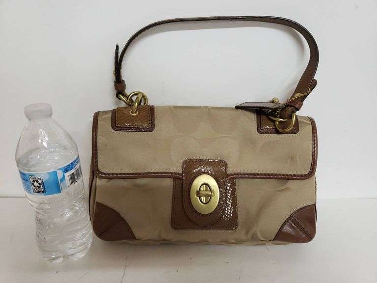 Coach Beige and Brown Handbag with Turn Lock Closure and Tag - Trice ...