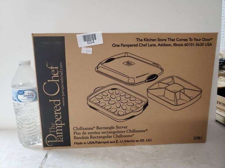 Pampered Chef Chillzanne Rectangle Server with Lid and Inserts - Trice Auctions