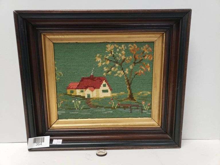 Framed Needlework Depicting Cottage Scene (15 x 13) - Trice Auctions
