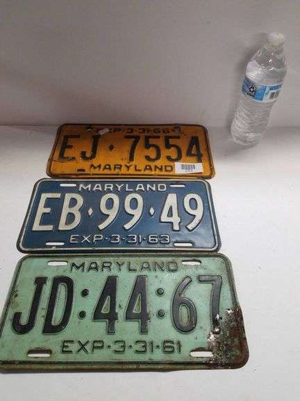 Set of 3 Maryland License Plates from 1961, 1963, and 1966 - Trice Auctions