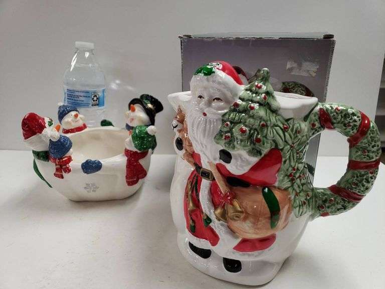 Ceramic Santa Pitcher and Snowman Bowl Holiday Decor Set - Trice Auctions