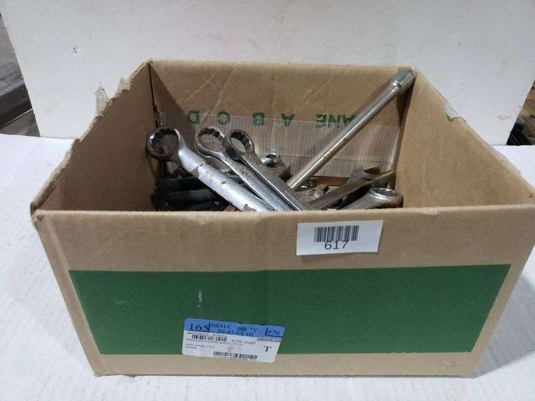 Box of Mixed Hand Tools Including Wrenches and Miscellaneous Items ...